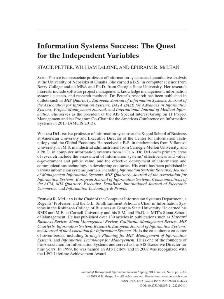 Information Systems Success The Quest Fo | PDF | Information System ...