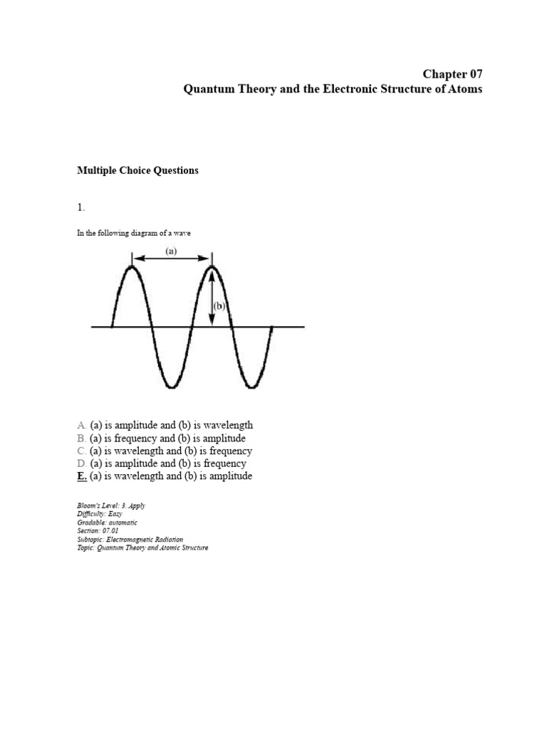 Quantum Theory and The Electronic Structure of Atoms: Multiple Choice ...