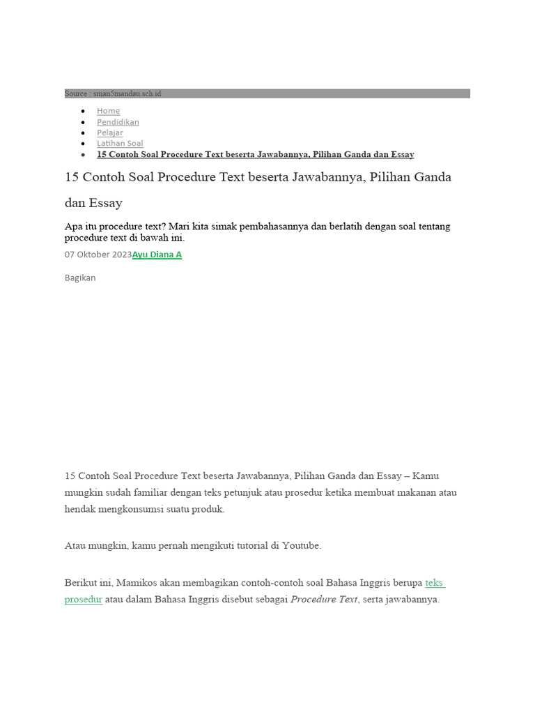 15 Contoh Soal Procedure Text Beserta Jawabannya, Pilihan Ganda Dan ...