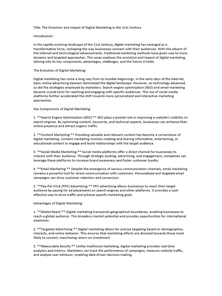Digital Marketing Essay | PDF | Digital Marketing | Marketing
