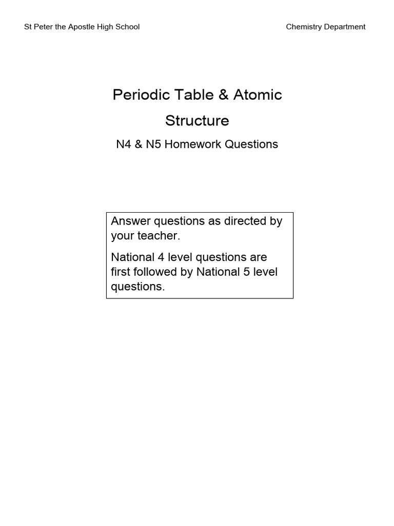 Atomic Structure Periodic Table HW | PDF