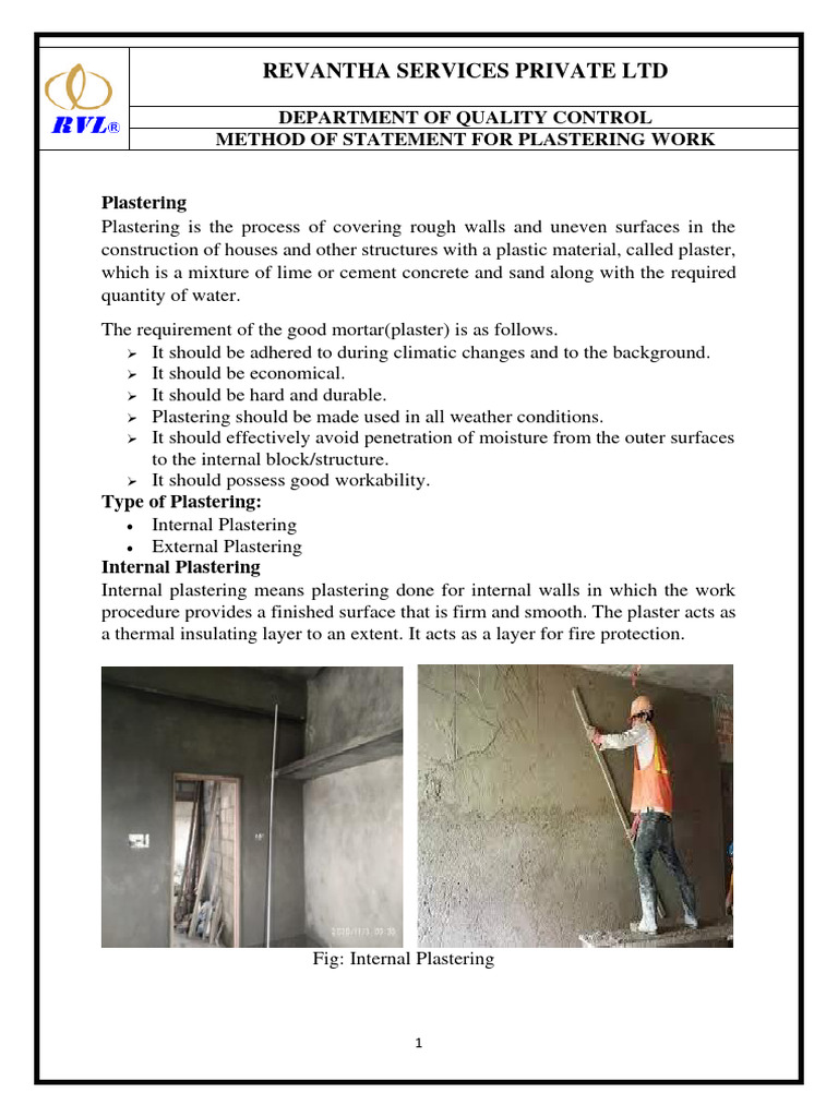 Method of Staement For Plastering | PDF