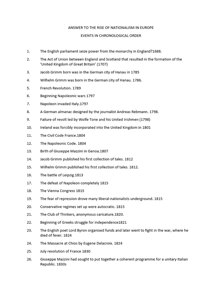 History Events Arranged In Choronogical Order PDF France Italy
