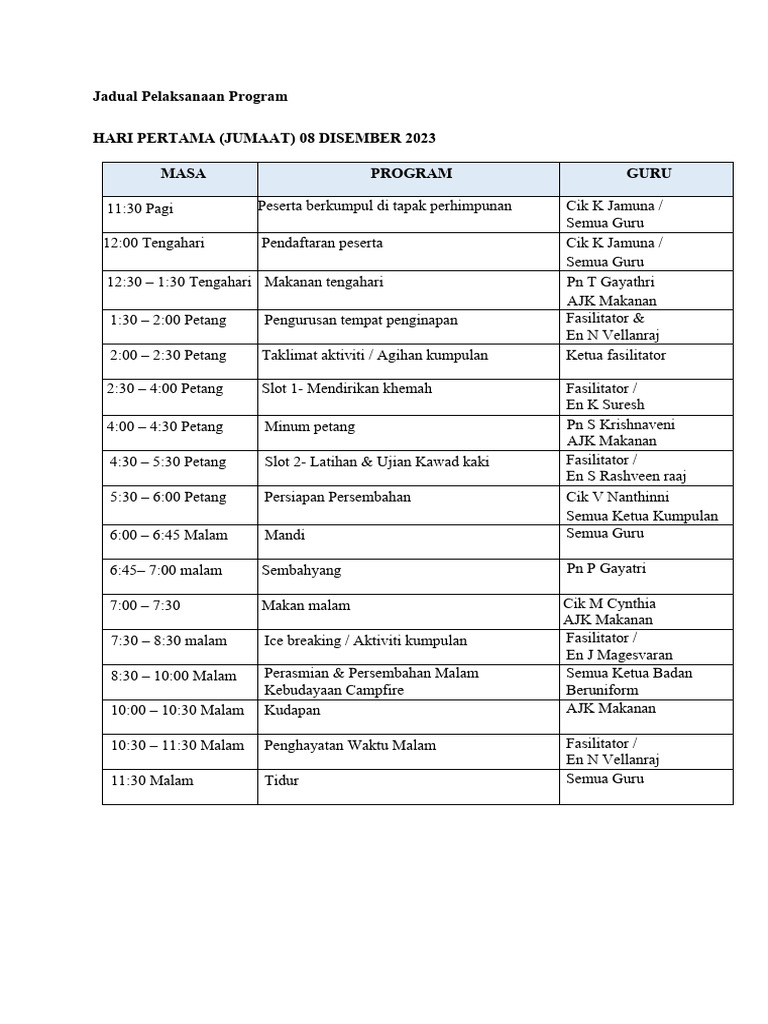 Jadual Program Kem 2 Hari Disember 2023 | PDF