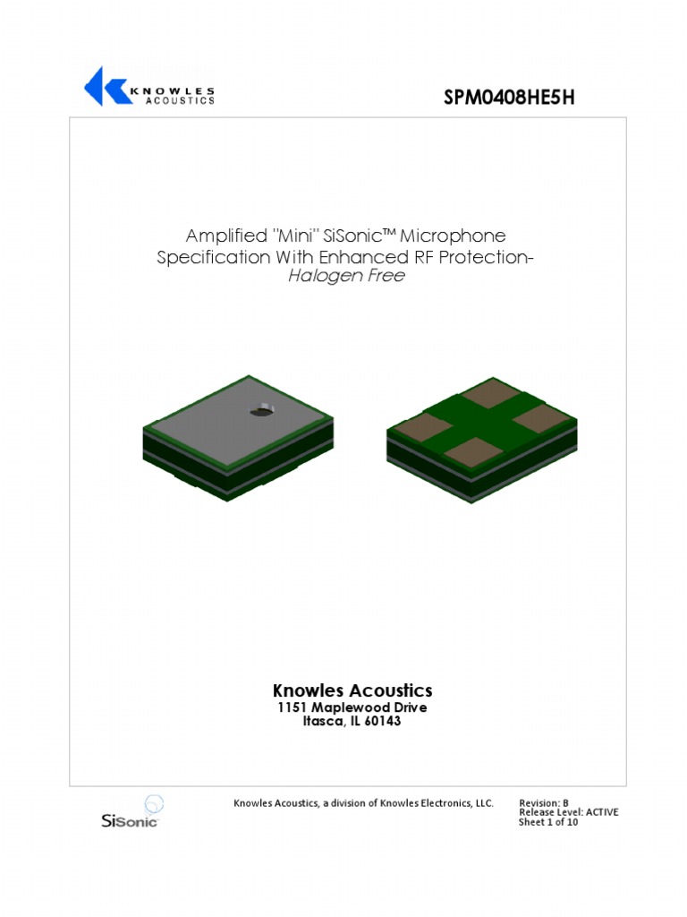 Mems Microphone - Spm0408he5h | PDF | Microphone | Electrical Engineering