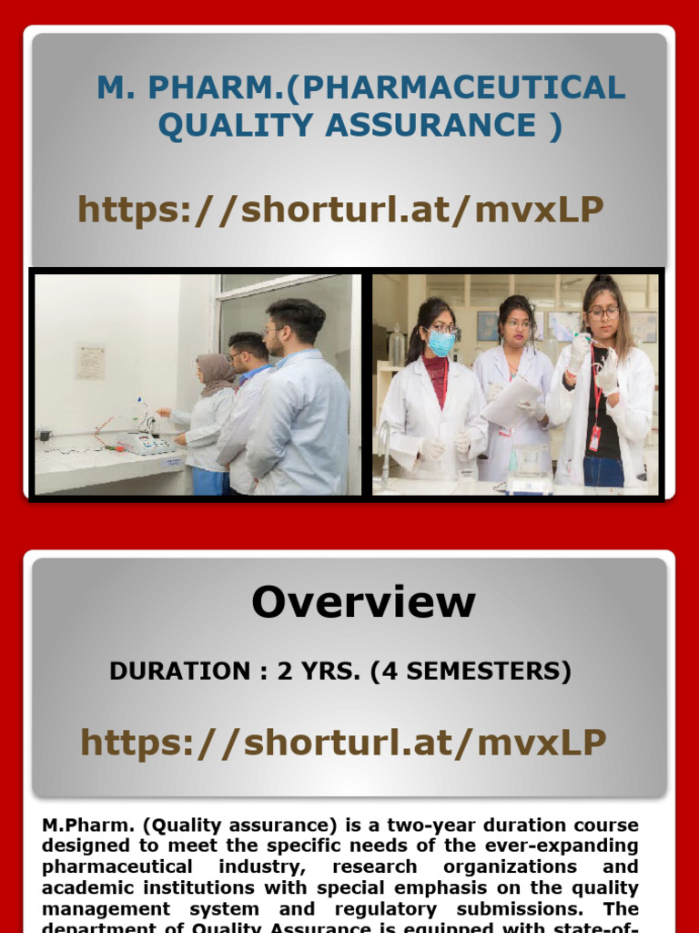 M.Pharm in Pharmaceutical Quality Assurance | PDF | Self-Improvement