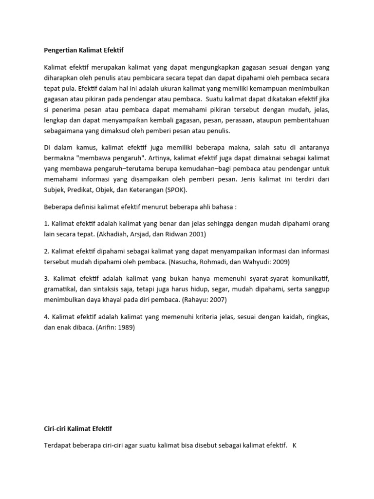 Pengertian Dan Ciri Kal - Efektif | PDF