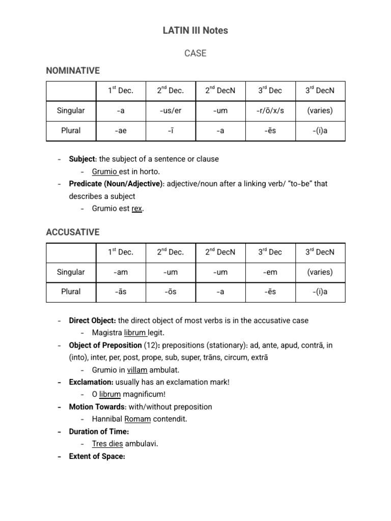 Latin III Summative Notes - Oneal | PDF | Verb | Perfect (Grammar)