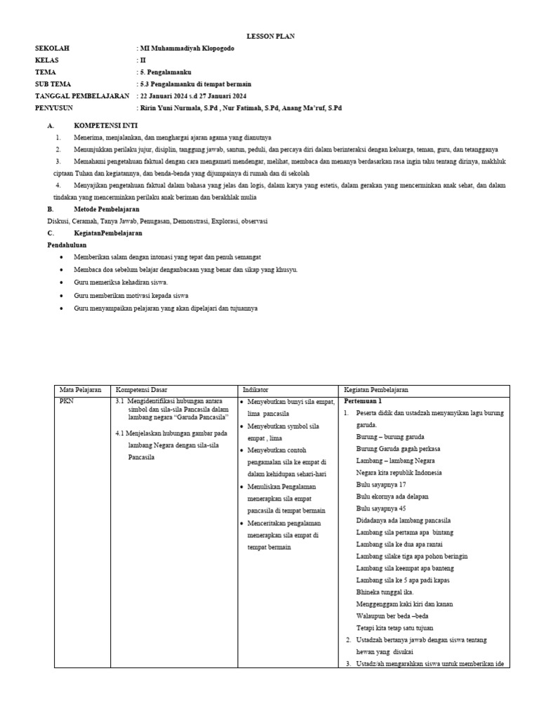 Lesson Plan Kelas 5.3 | PDF