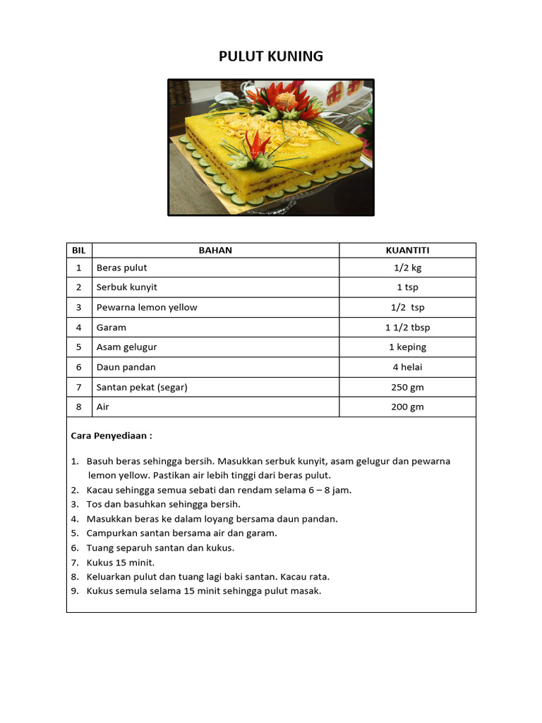 Resepi Pulut Kuning | PDF