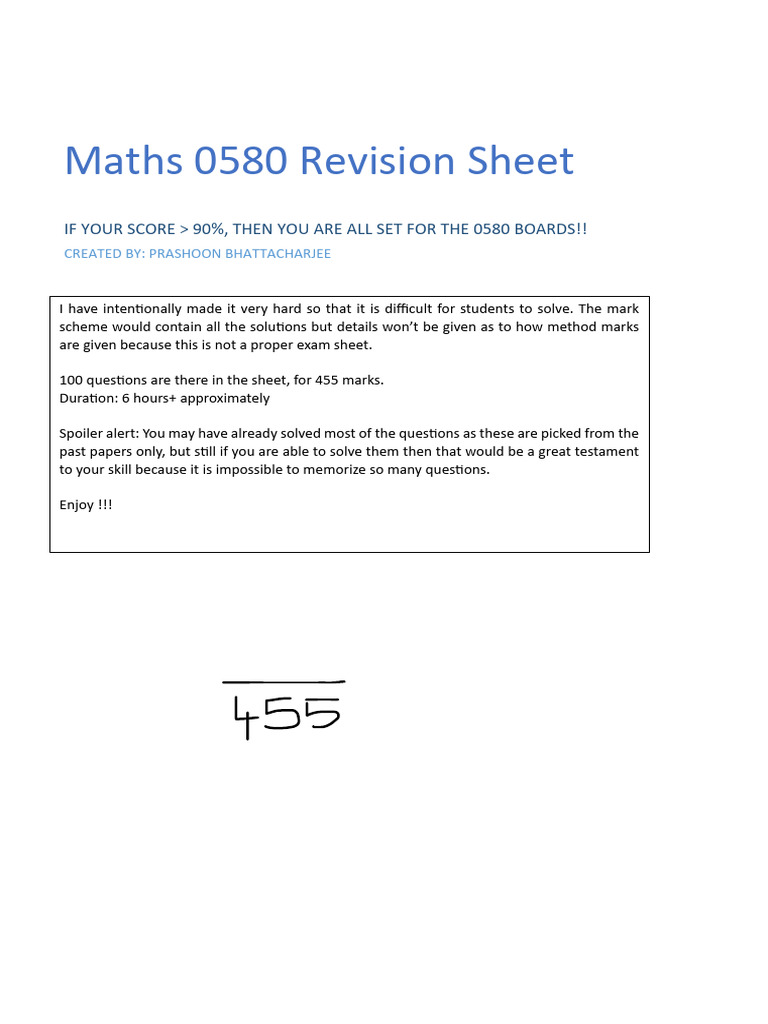 Maths Revision Sheet | PDF | Area | Geometry