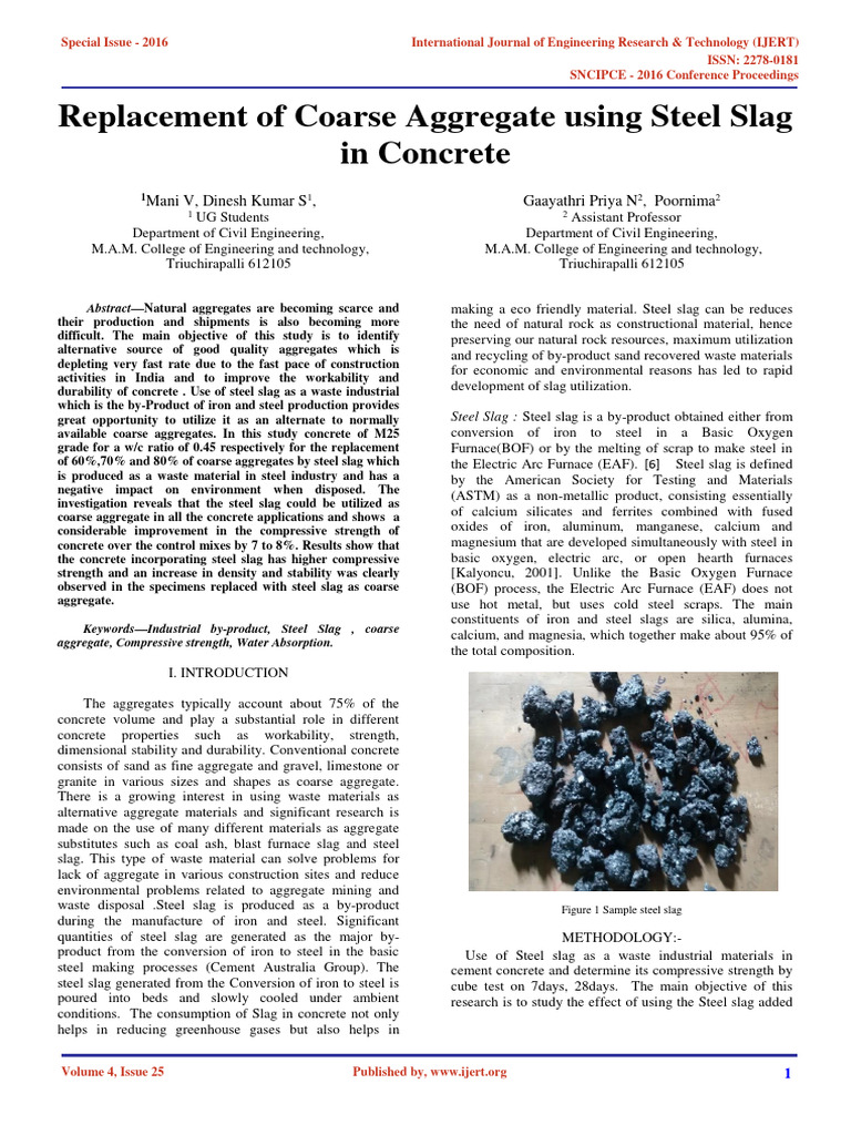 Replacement of Coarse Aggregate Using Steel Slag in Concrete IJERTCONV4IS25006 | Download Free ...