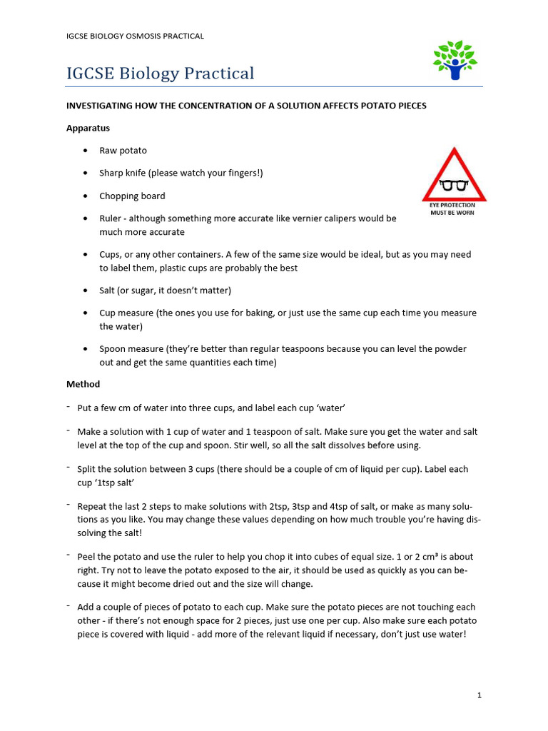 IGCSE Biology: Osmosis Experiment | PDF | Wellness