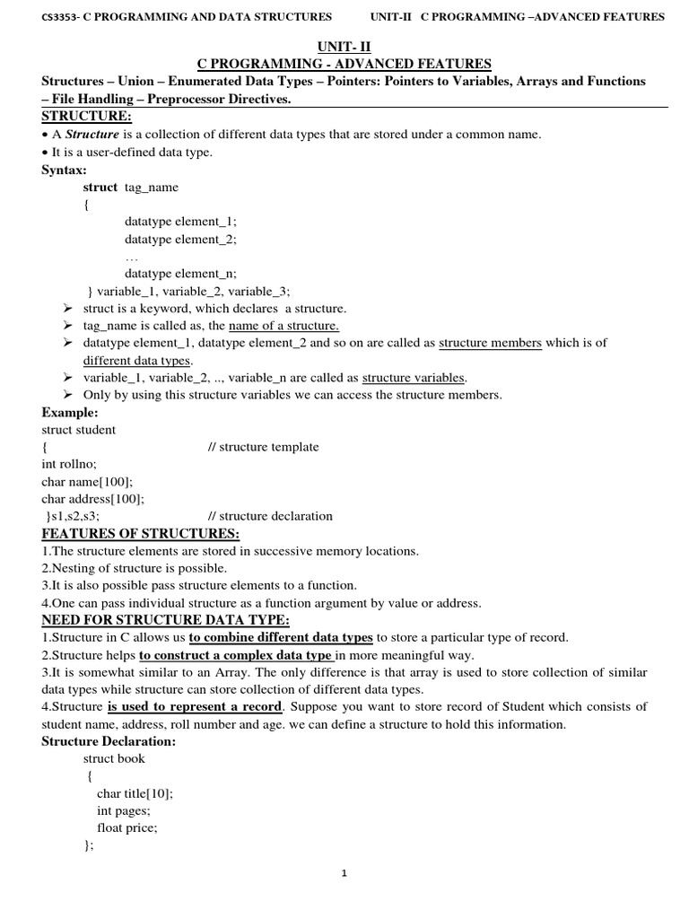 CS3353 Unit 2 | PDF | Pointer (Computer Programming) | Computer Science CS3353 Unit 2 | PDF | Pointer (Computer Programming) | Computer Science