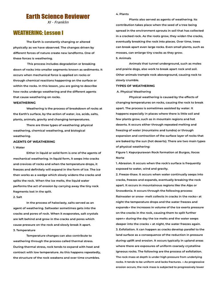 Earth Science Reviewer | PDF | Magma | Weathering