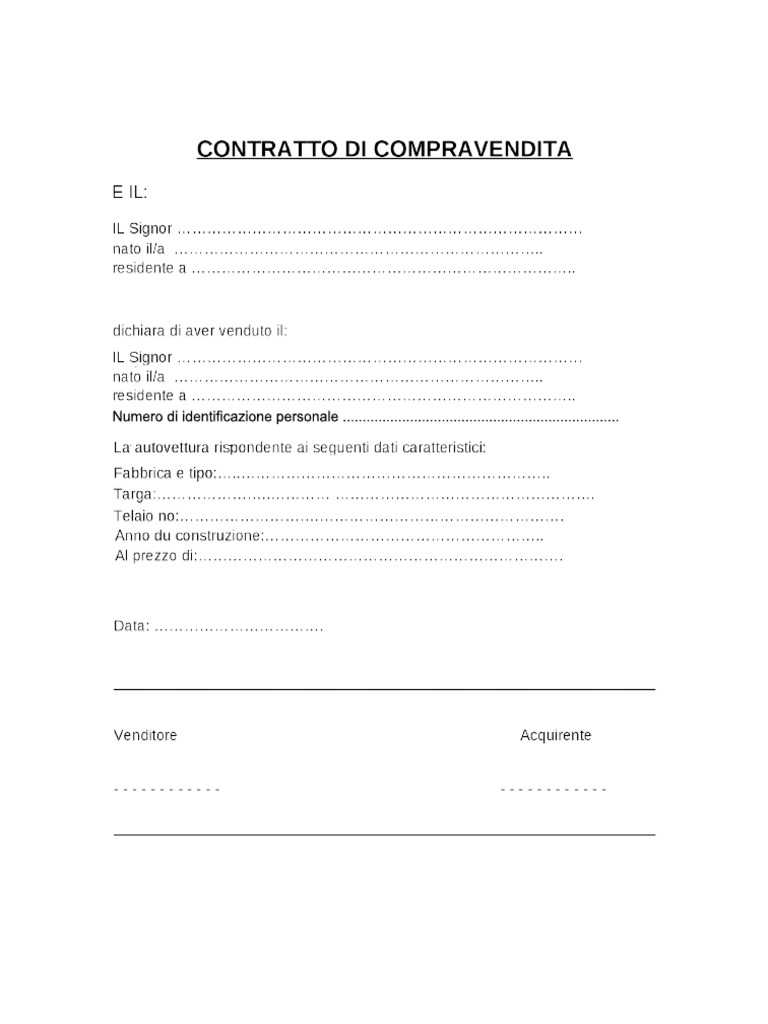 Contract de Vanzare Auto in Limba Italiana | PDF