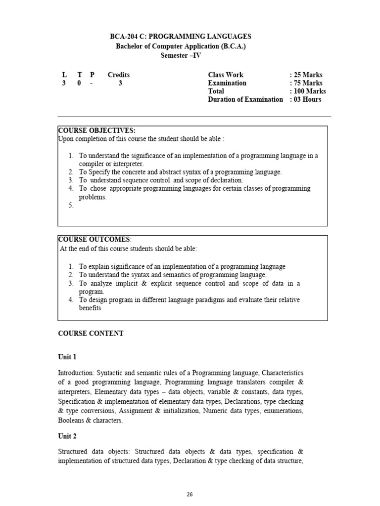 Programming Languages Syllabus Pdf Programming Language Data Type 