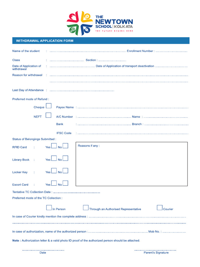 Admission Withdrawal Application Form | PDF
