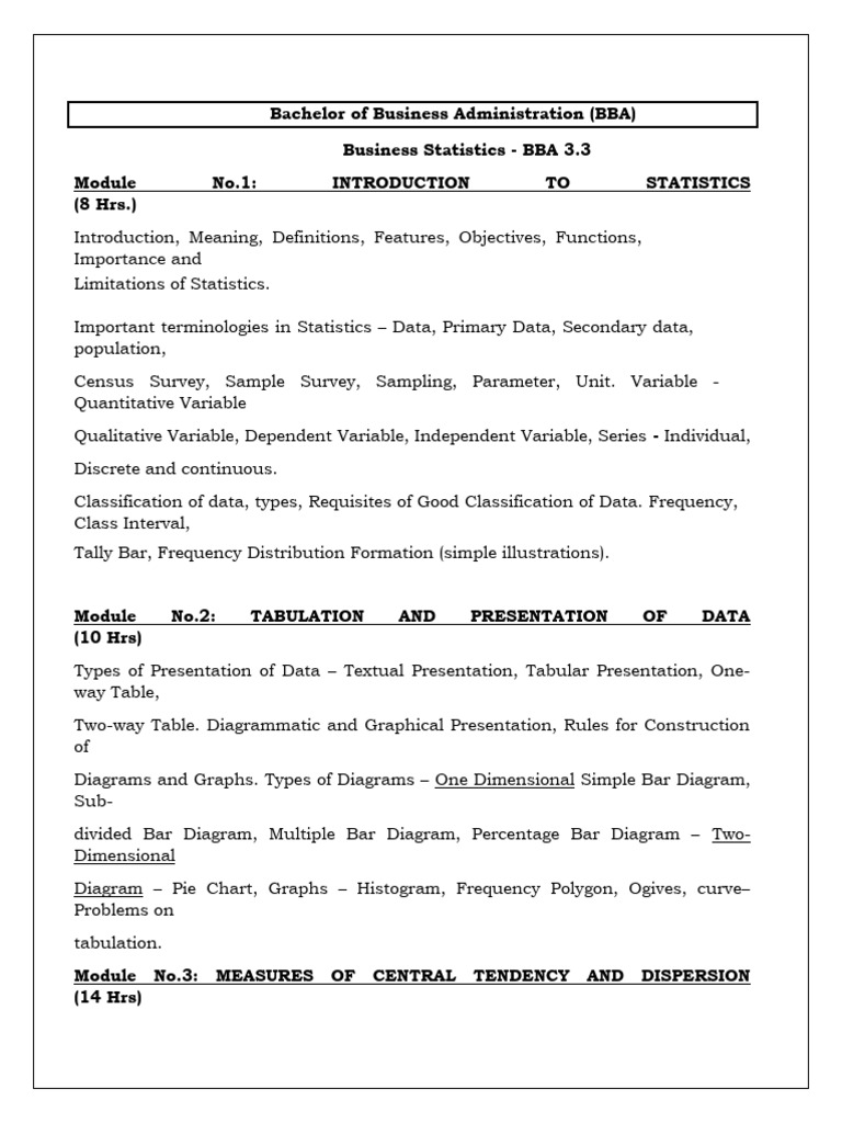 BBA 3rd Sem Business Statistics Syllabus | PDF | Statistics ...