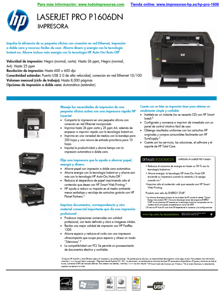 HP Laserjet Pro p1606dn | PDF | Impresora (Computación) | Microsoft Windows