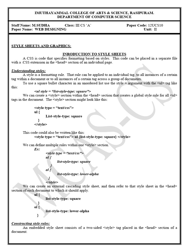 UNIT II | PDF | Typefaces | Html Element