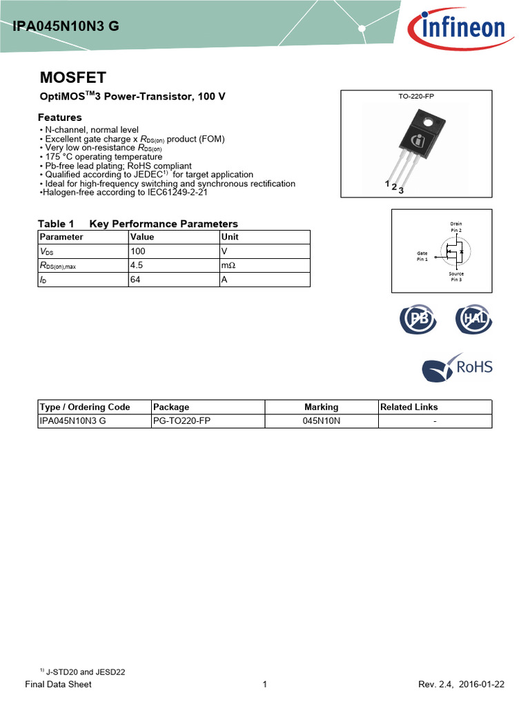 045N10N Infineon | PDF | Field Effect Transistor | Diode