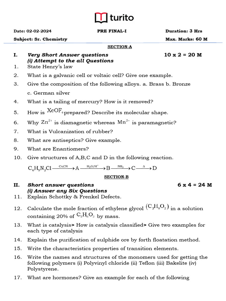 02-02-2024 SR IIT IPE Chemistry Q Paper | PDF
