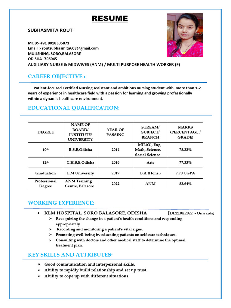 Subhasmita First CV | PDF | Nursing | Health Care