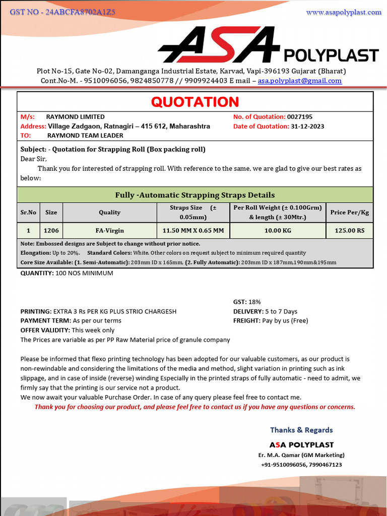 Raymond Limited Quatation | PDF