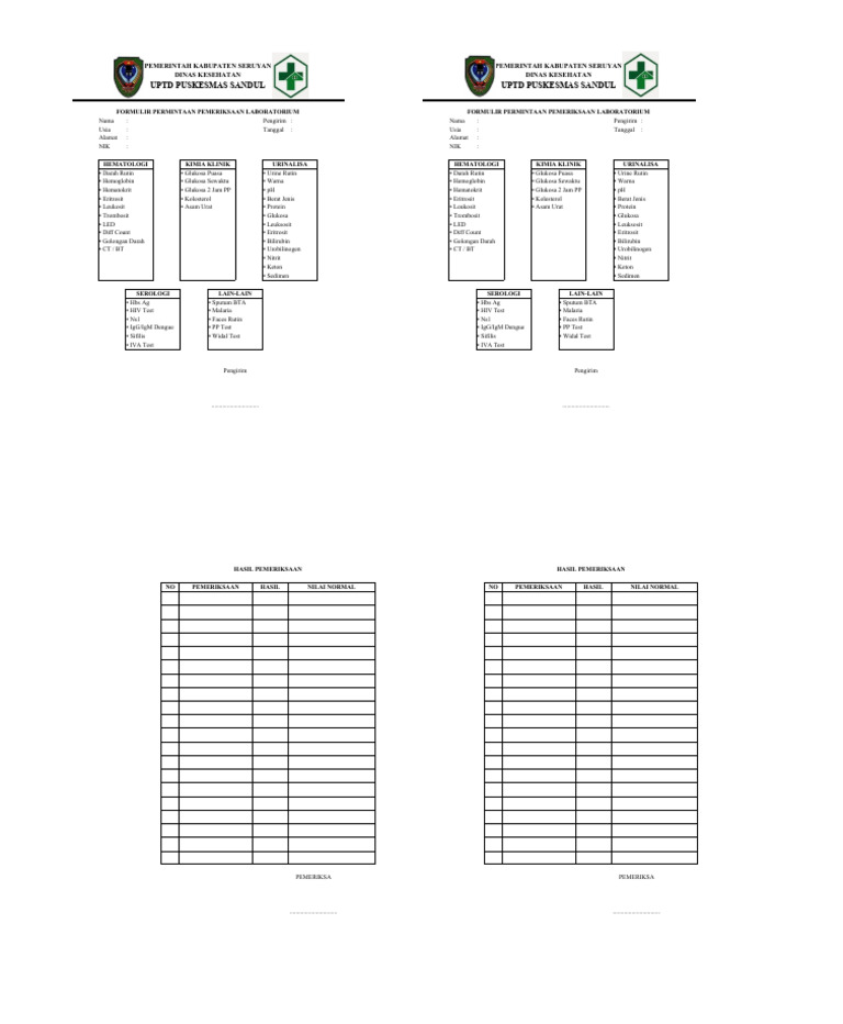 Form Permintaan Lab | PDF