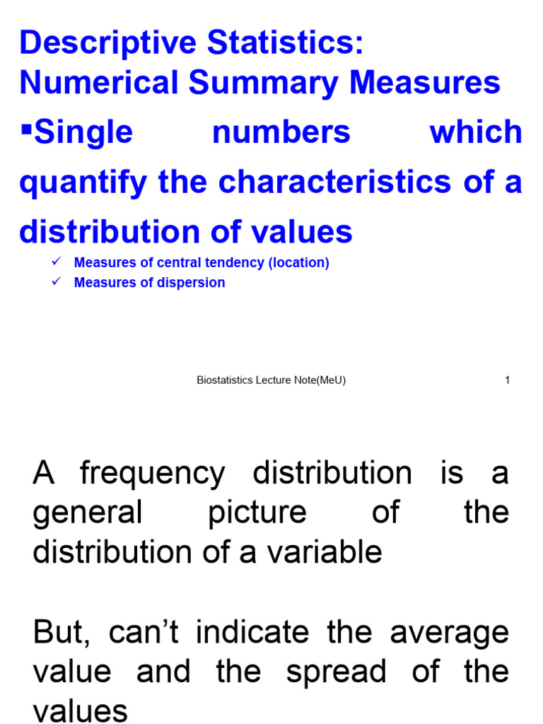%4Descriptive Numerical Summary Measures(1) | PDF | Mean | Mode (Statistics)