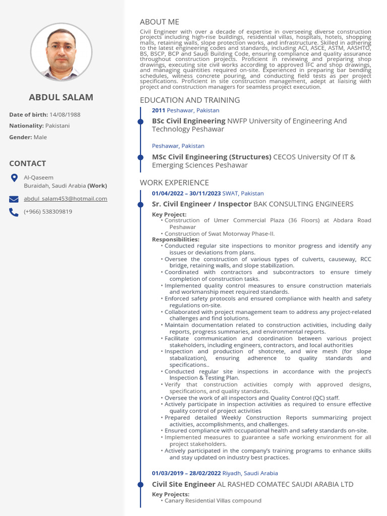 Civil Engineer Profile: Project Management & Compliance | PDF