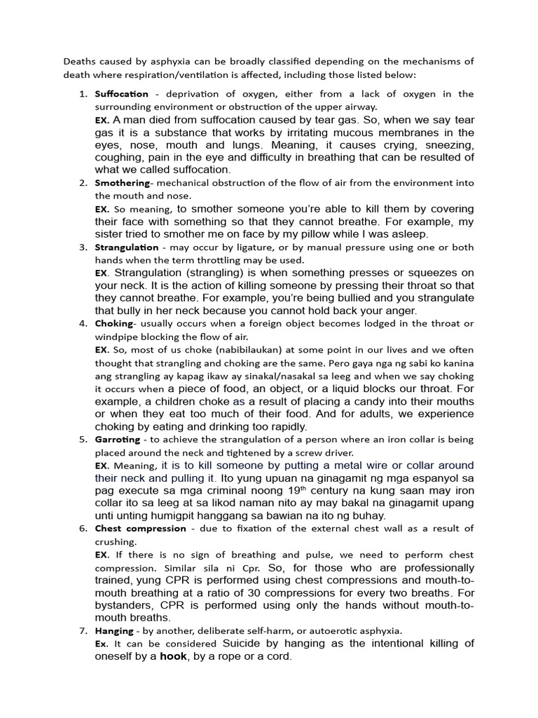 Common Causes of Asphyxia To Suffocation EXPLANATION | PDF