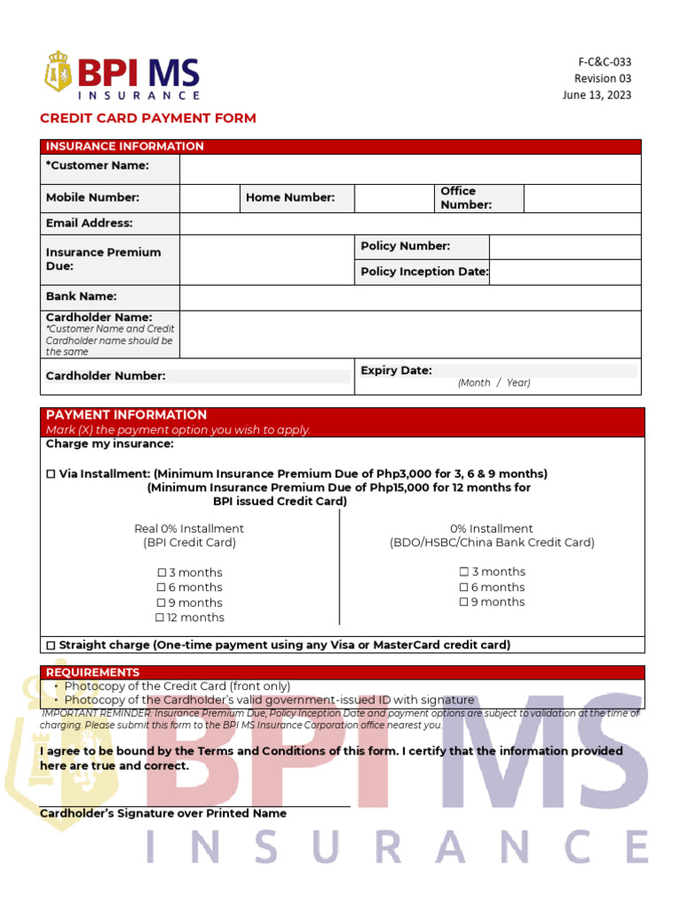 BPIMS Credit Card Payment Form | PDF