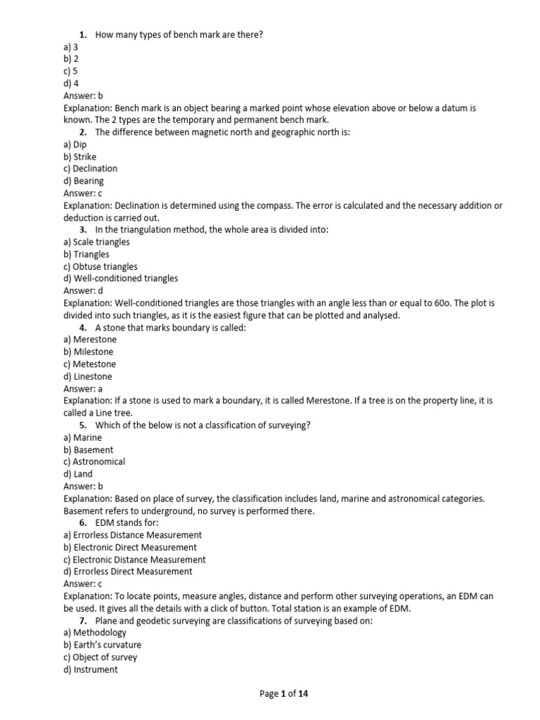 Surveying Basic Sanfoundary MCQS | PDF | Surveying | Compass