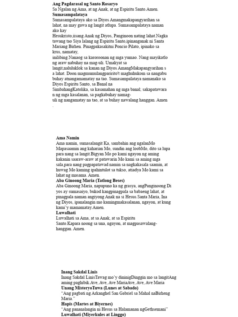 Santo Rosario Tagalog Version | PDF