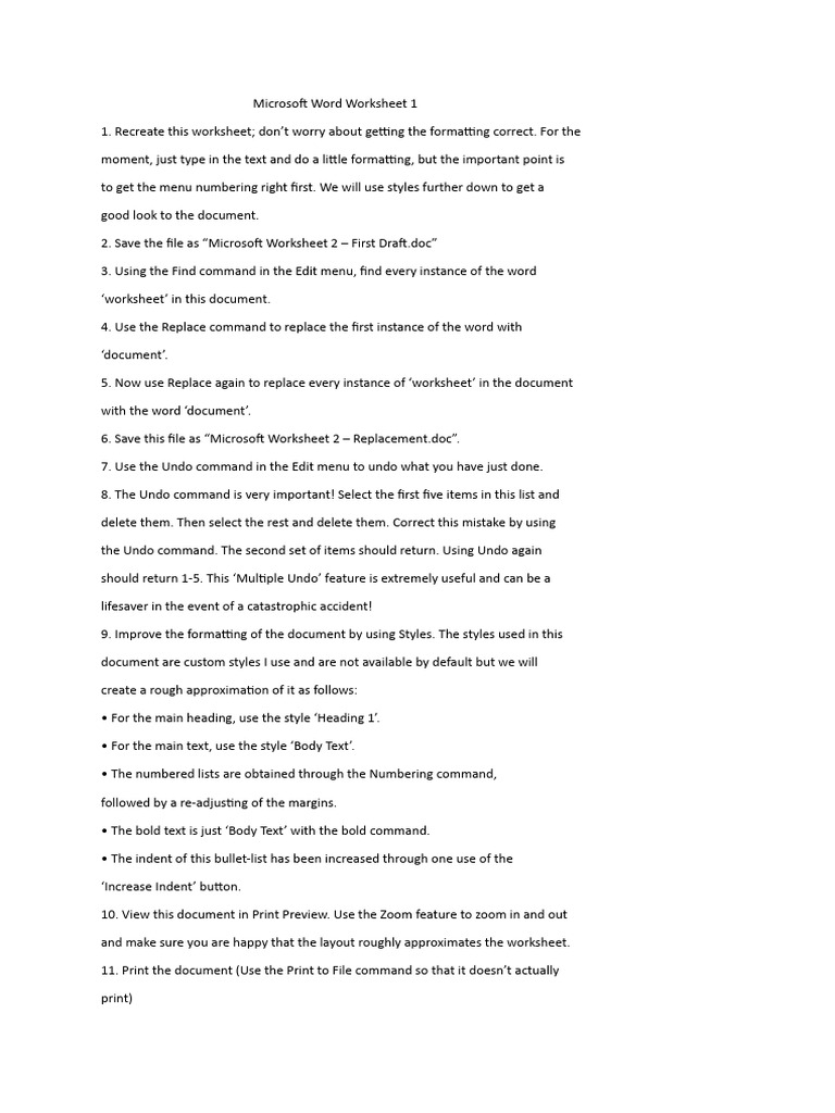 Mocrosoft Word Worksheet Pdf Microsoft Word Writing