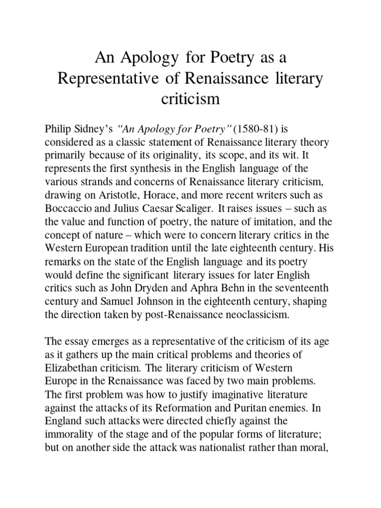 Sidney's Renaissance Critique of Poetry | PDF | Poetry | Literary Criticism