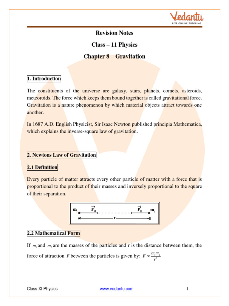 Class 11 Physics: Gravitation Notes | PDF | Orbit | Force