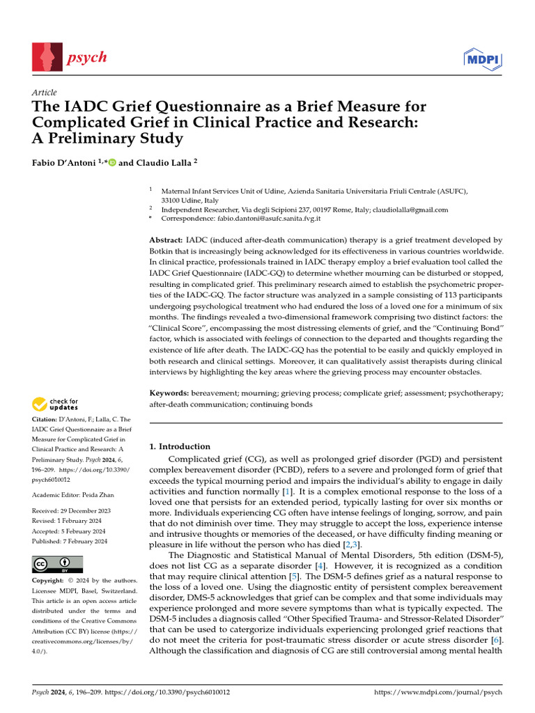 The IADC Grief Questionnaire As A Brief Measure Fo | Download Free PDF ...
