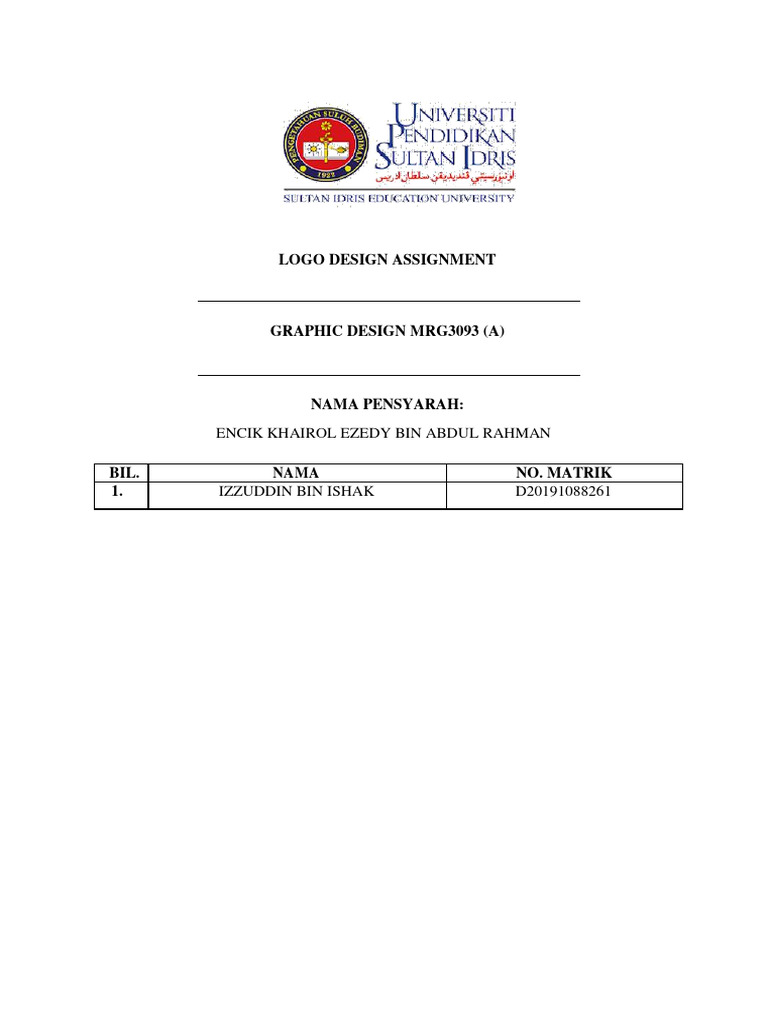 LOGO DESIGN ASSIGNMENT Report IZZUDDIN ISHAK FINAL | PDF | Art
