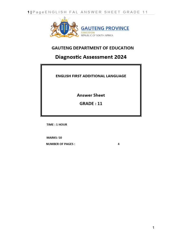 Grade 11 English Assessment Answer Key | PDF
