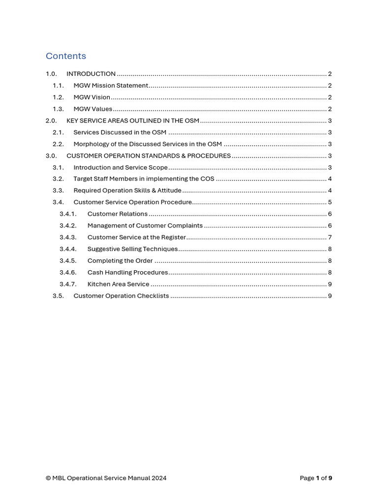 Restaurant Operation Standard Manual Sample 2024 | PDF