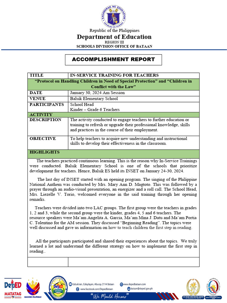 ACR_INSET_JAN 30,2024 | PDF | Teachers | Pedagogy
