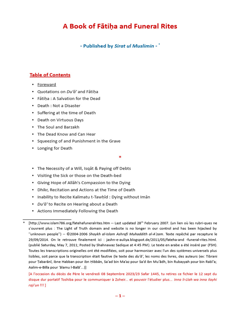 A Book of Fateha and Funeral Rites - Islam786 | PDF | Abrahamic ...