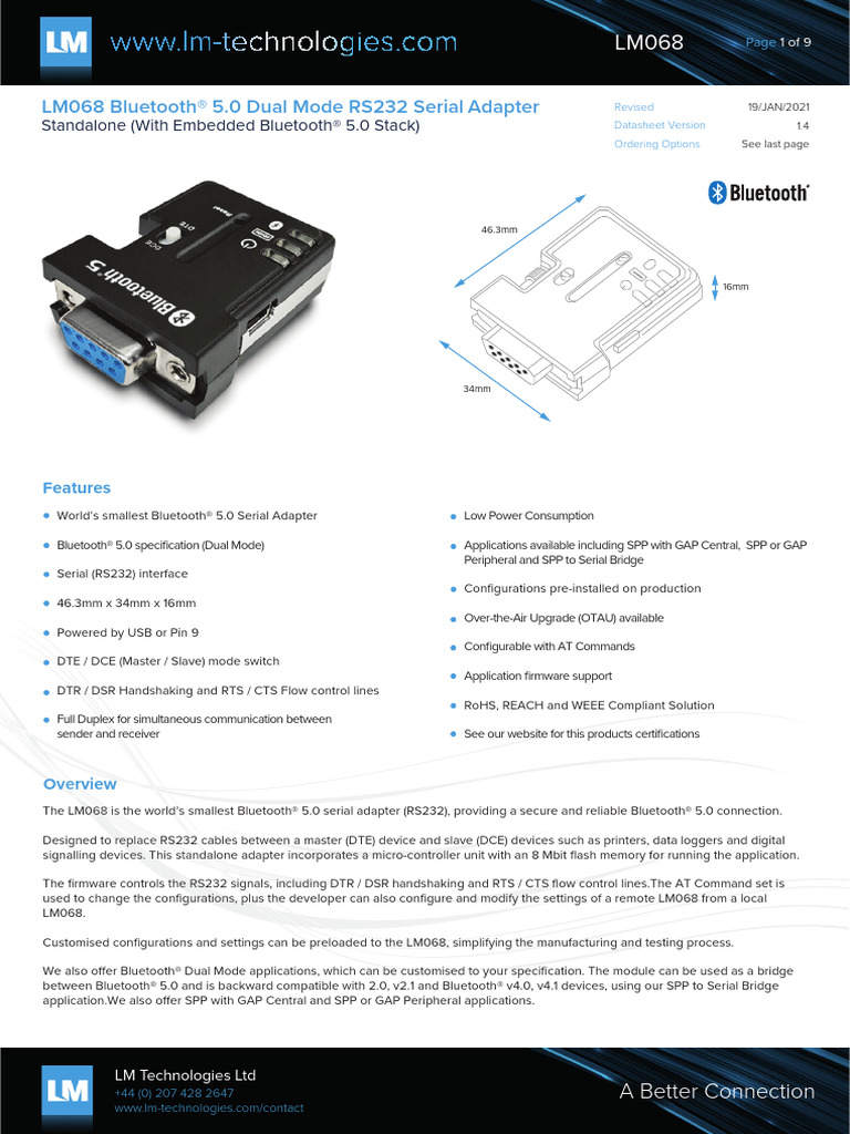 LM068 Datasheet | PDF | Bluetooth | Office Equipment