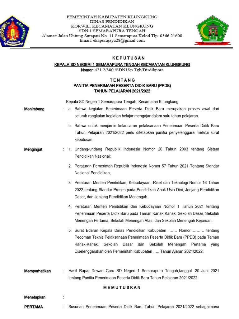 SK Panitia PPDB SD 2022-2023 | PDF