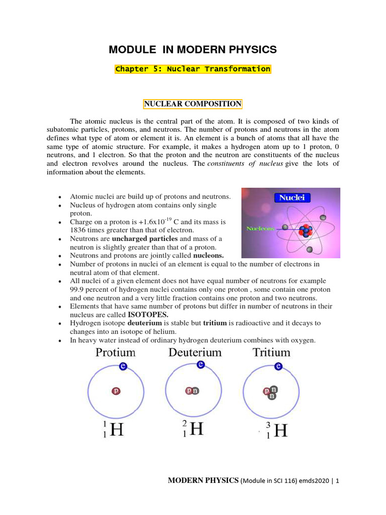 Nuclear Transformation in Modern Physics | PDF | Radioactive Decay ...