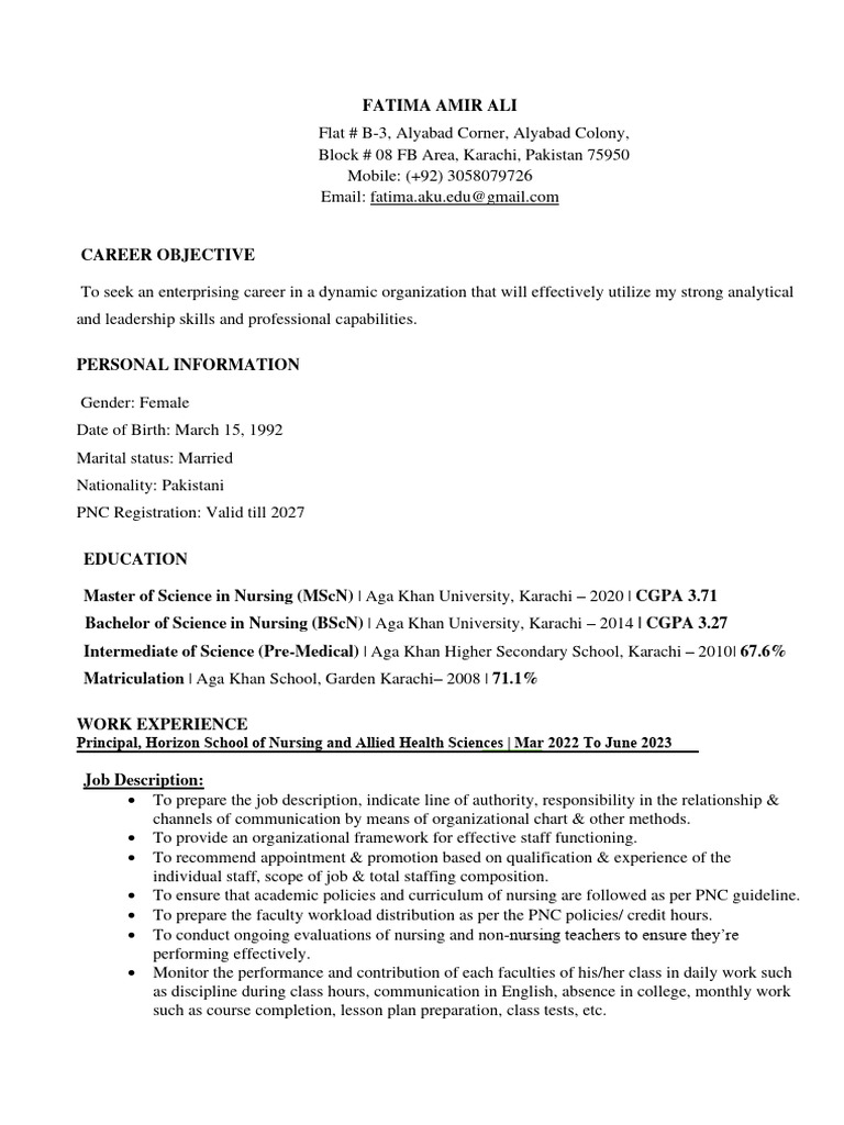 Resume Fatima Amiral I | PDF | Nursing | Surgery