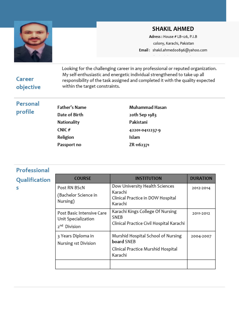 Resume Shakil Ahmed | PDF | Nursing | Karachi